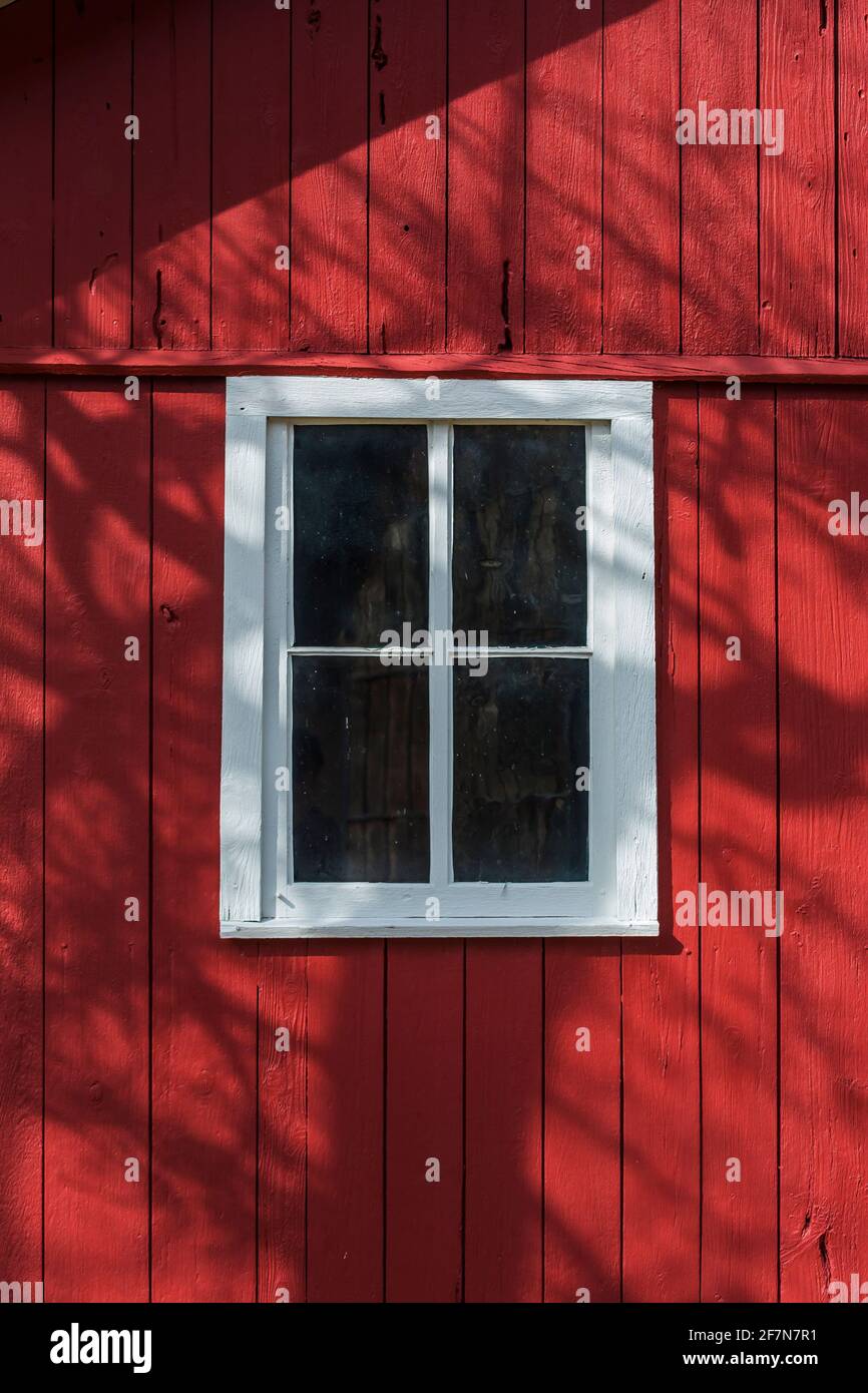 White painted window on a red outbuilding at Bufka Farm in Sleeping ...