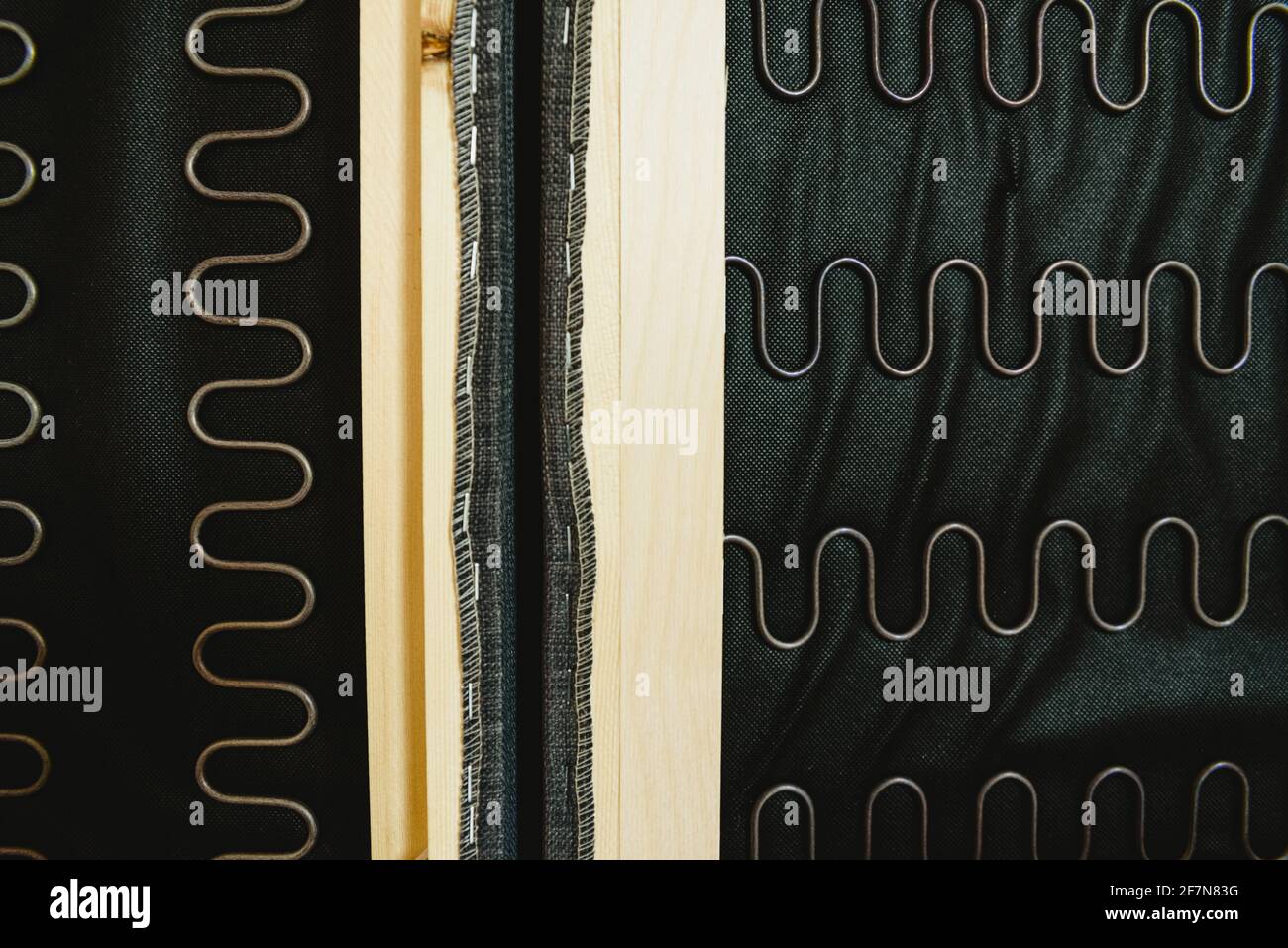 Detail of the inside of a sofa, with springs that hold the structure ...