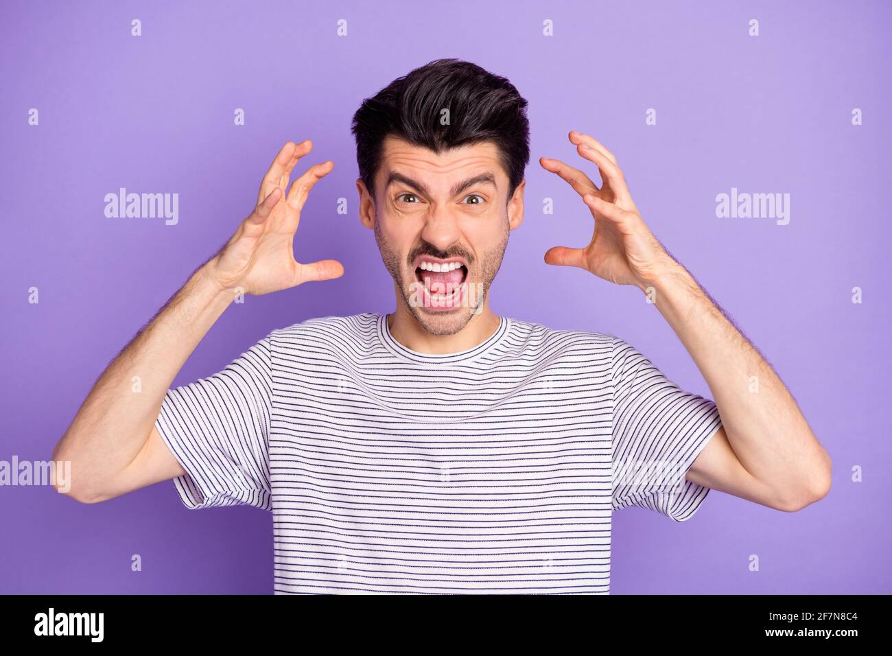 Photo of young angry furious mad aggressive man screaming having ...
