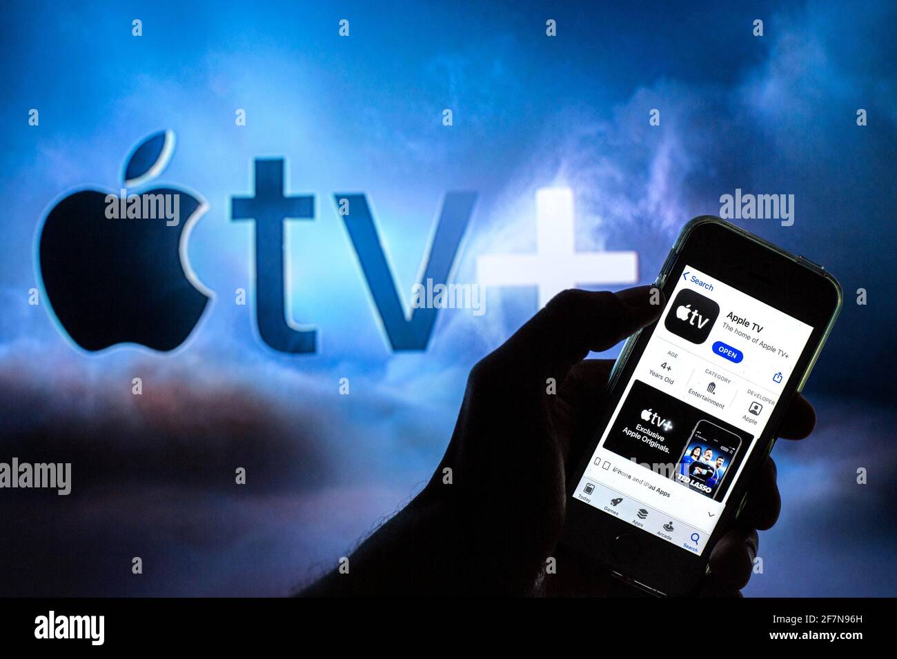 Spain. 8th Apr, 2021. In this photo illustration the Apple TV app in ...