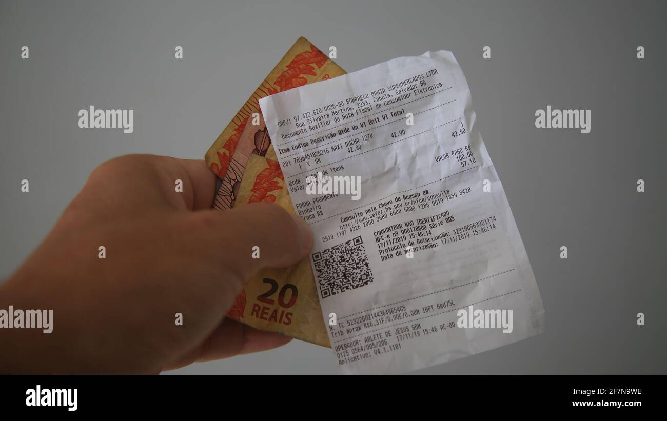 salvador, bahia / brazil - november 18, 2019: Hand holding QR code ...