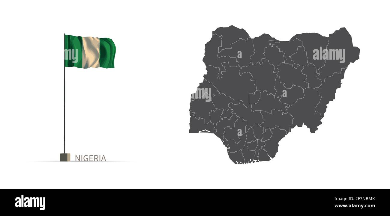 Nigeria map. gray country map and flag 3d illustration vector Stock ...