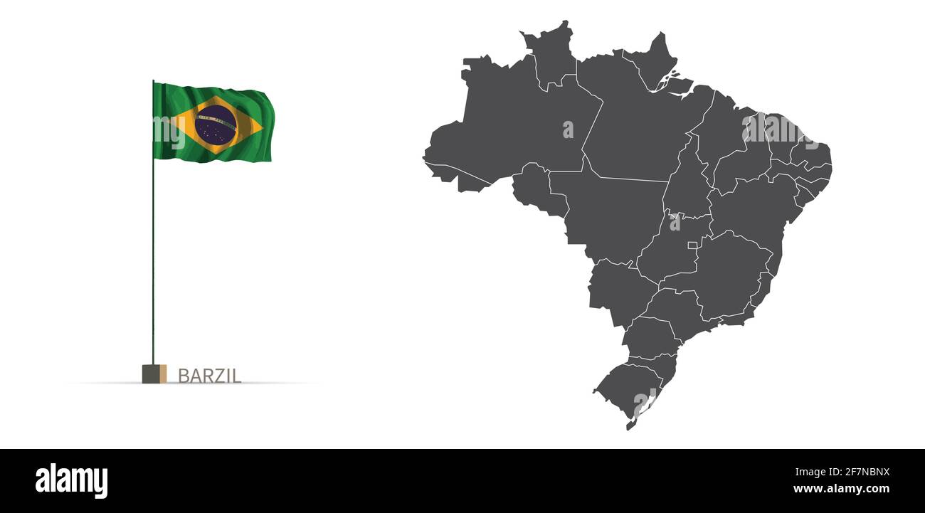 Brazil map. gray country map and flag 3d illustration vector Stock ...