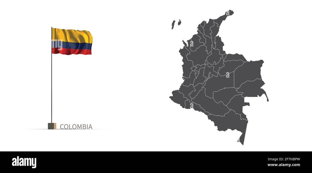 Colombia map. gray country map and flag 3d illustration vector Stock ...