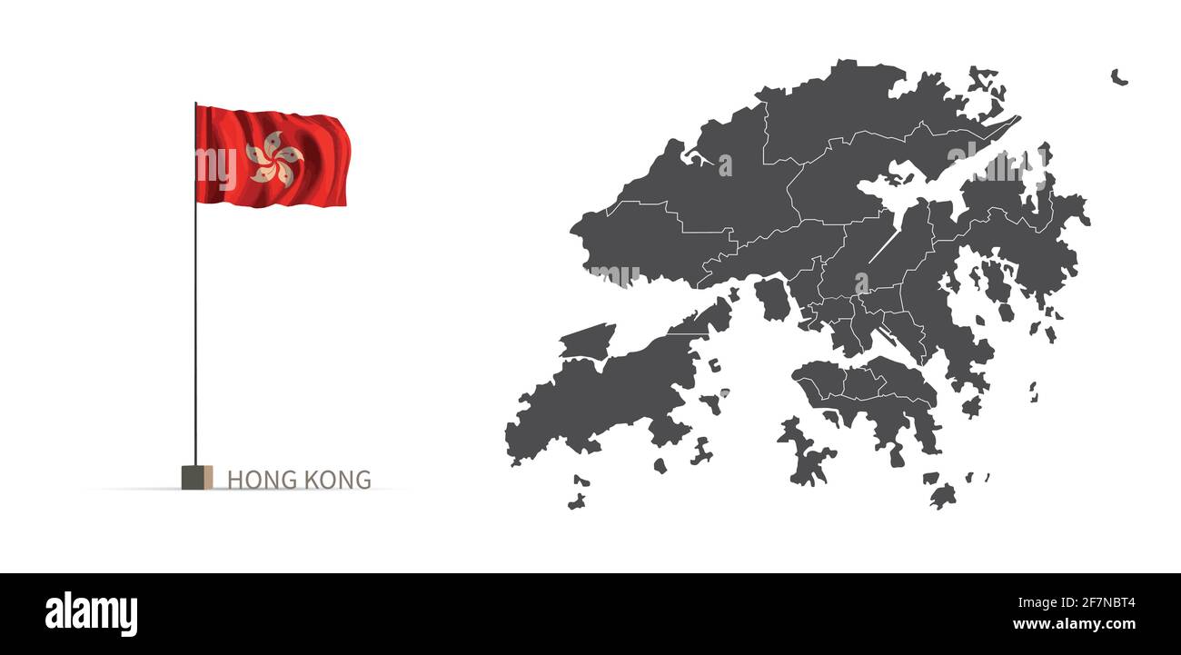 Hong Kong map. gray country map and flag 3d illustration vector Stock ...