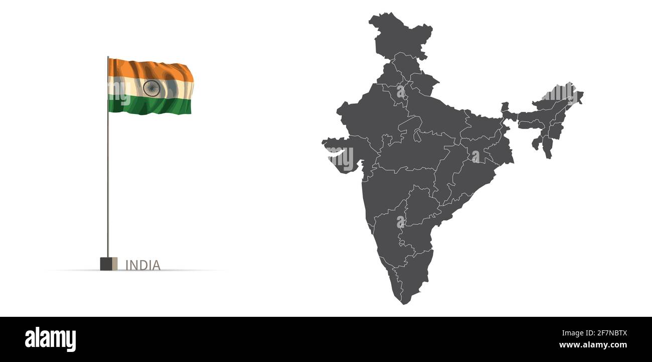 India map. gray country map and flag 3d illustration vector Stock ...