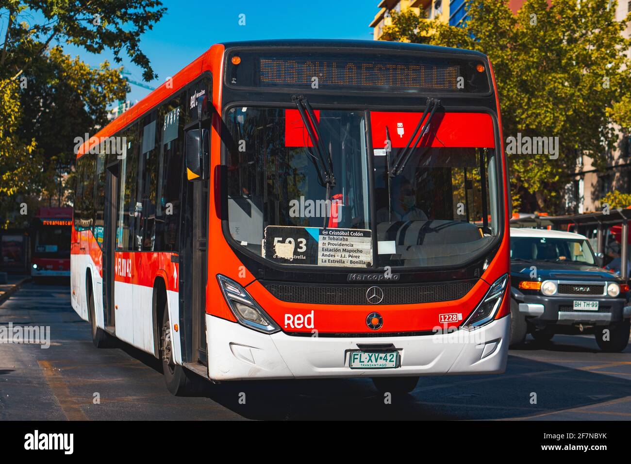 Santiago, Chile - February 2021: A Transantiago bus in Santiago Stock ...