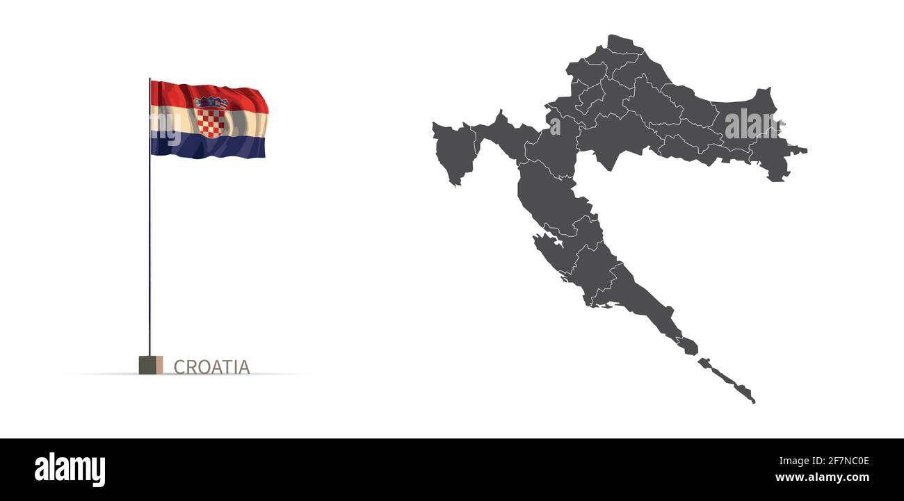 Croatia map. gray country map and flag 3d illustration vector Stock ...