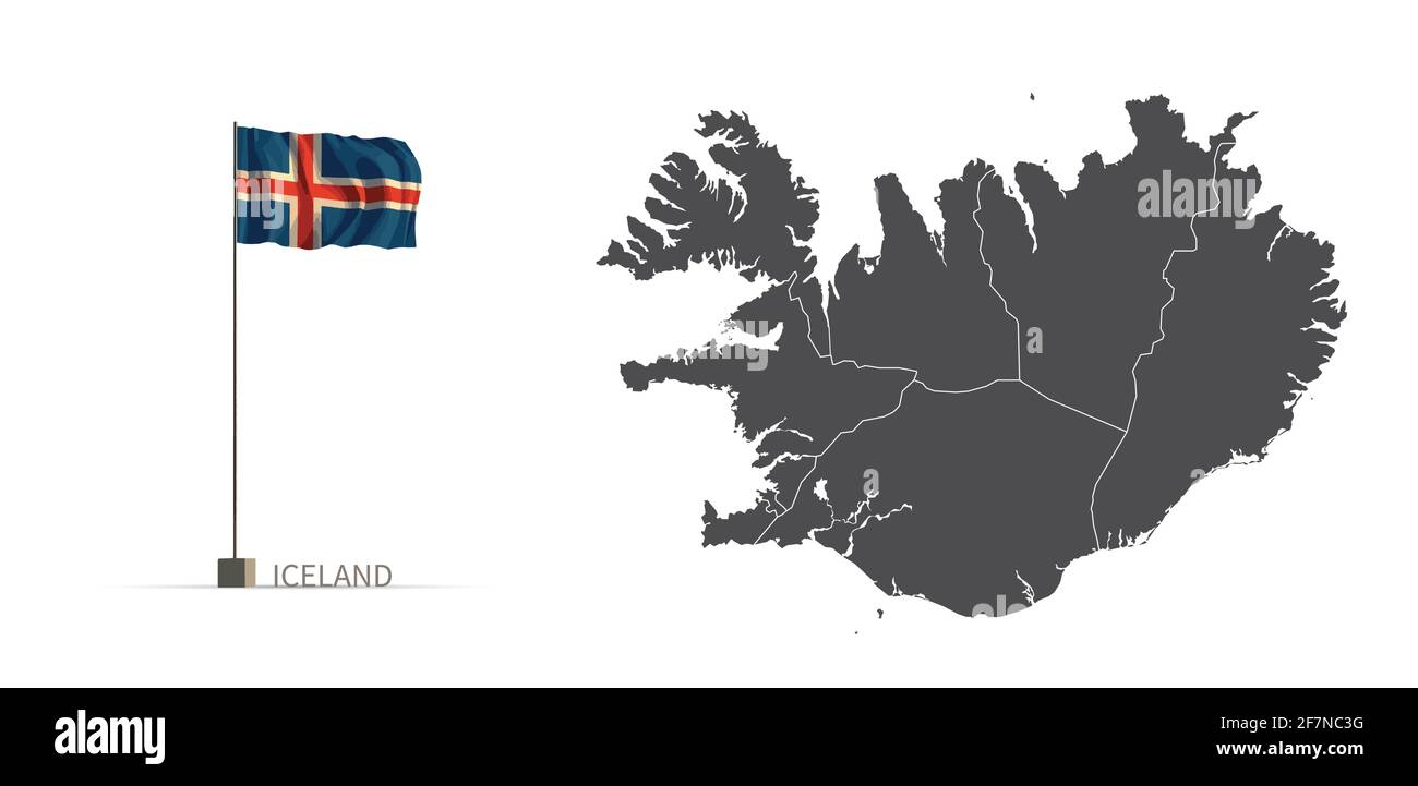 Iceland map. gray country map and flag 3d illustration vector Stock ...