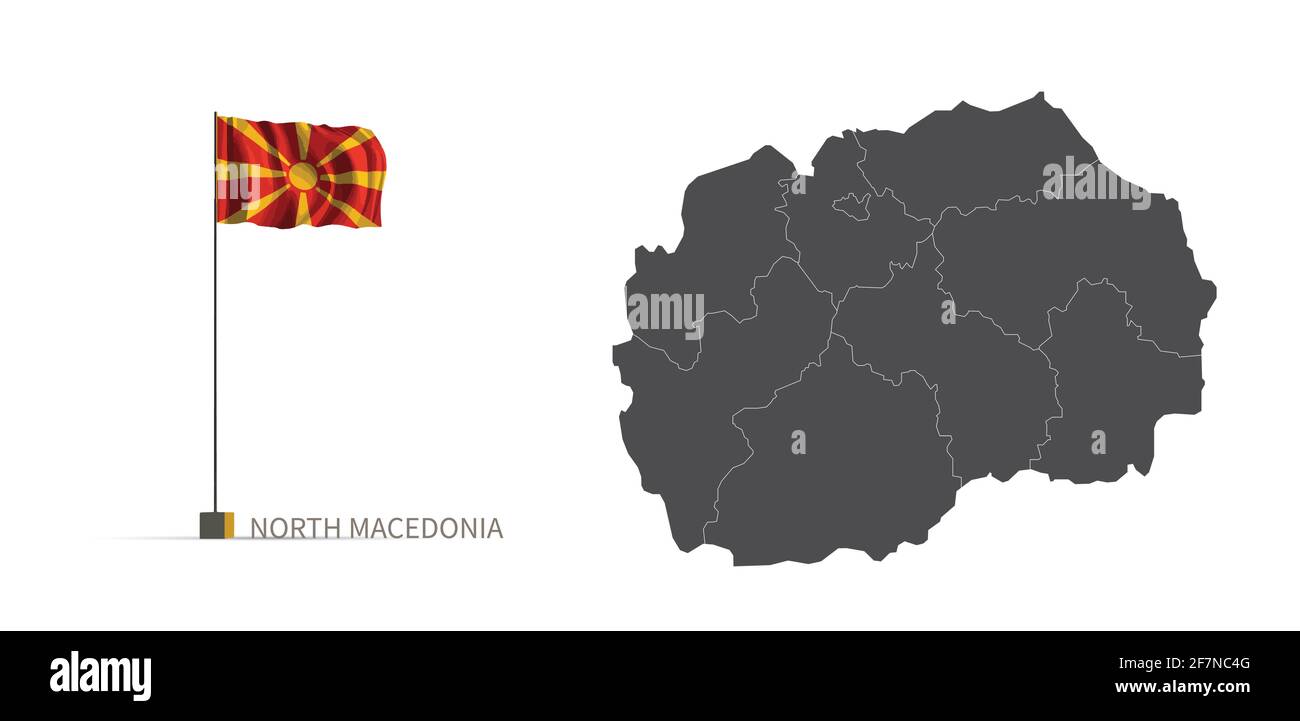 North Macedonia map. gray country map and flag 3d illustration vector ...