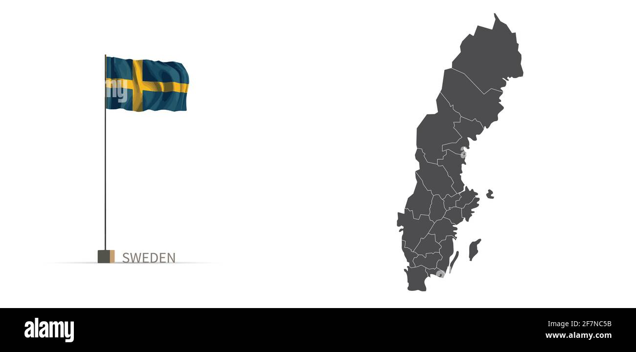 Sweden map. gray country map and flag 3d illustration vector Stock ...