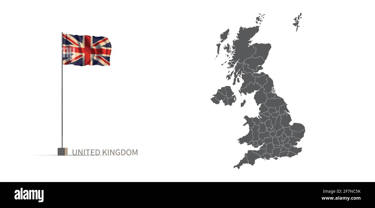 UK map. gray country map and flag 3d illustration vector Stock Vector ...