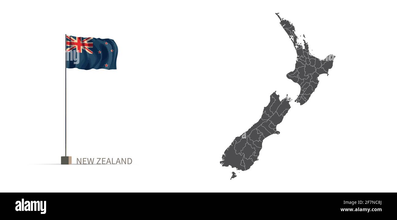New Zealand map. gray country map and flag 3d illustration vector Stock ...