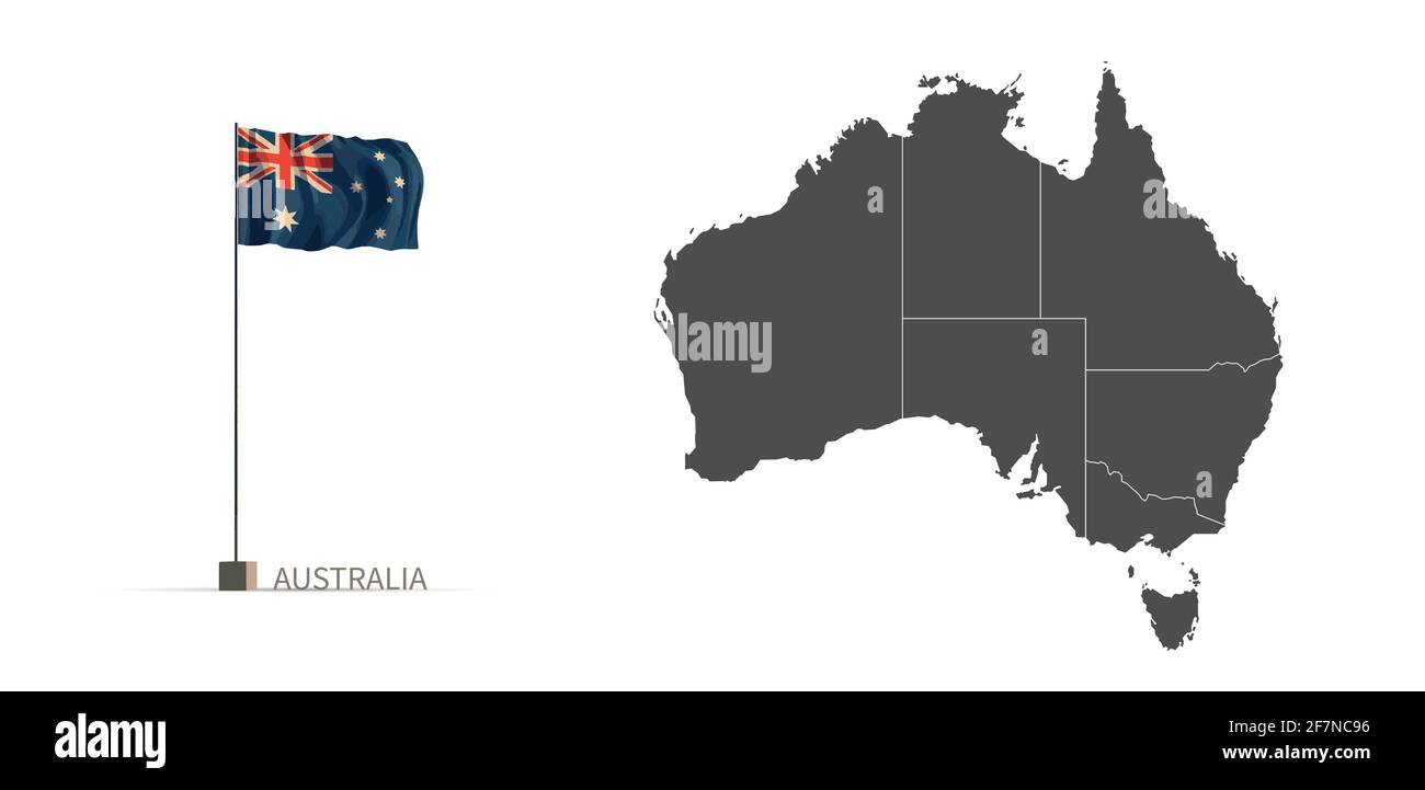 Australia map. gray country map and flag 3d illustration vector Stock ...