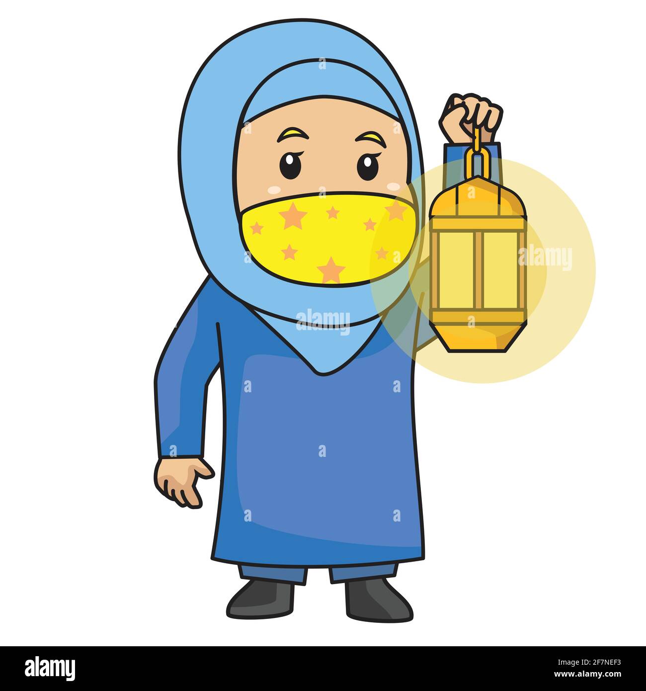 Muslim girl use blue shirt and hijab. put ramadan lantern in ramadan ...