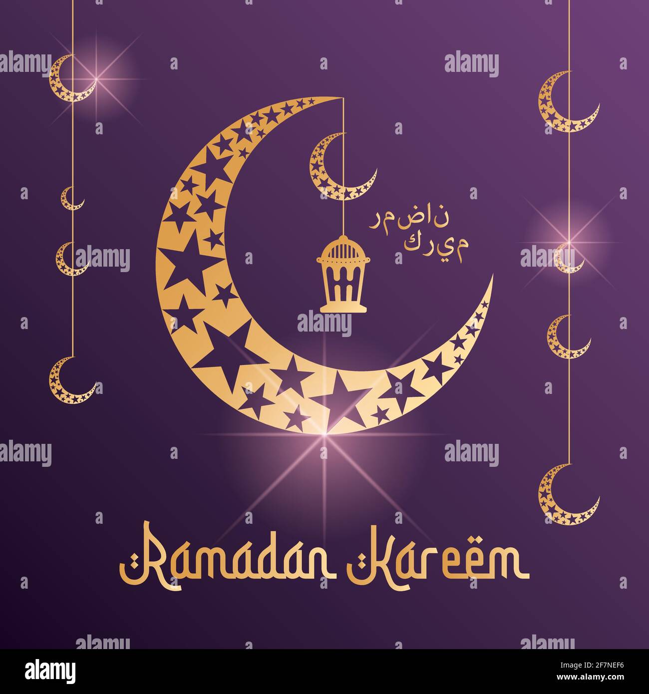 Golden arab moon with lamps. Ramadan Kareem poster - Vector ...