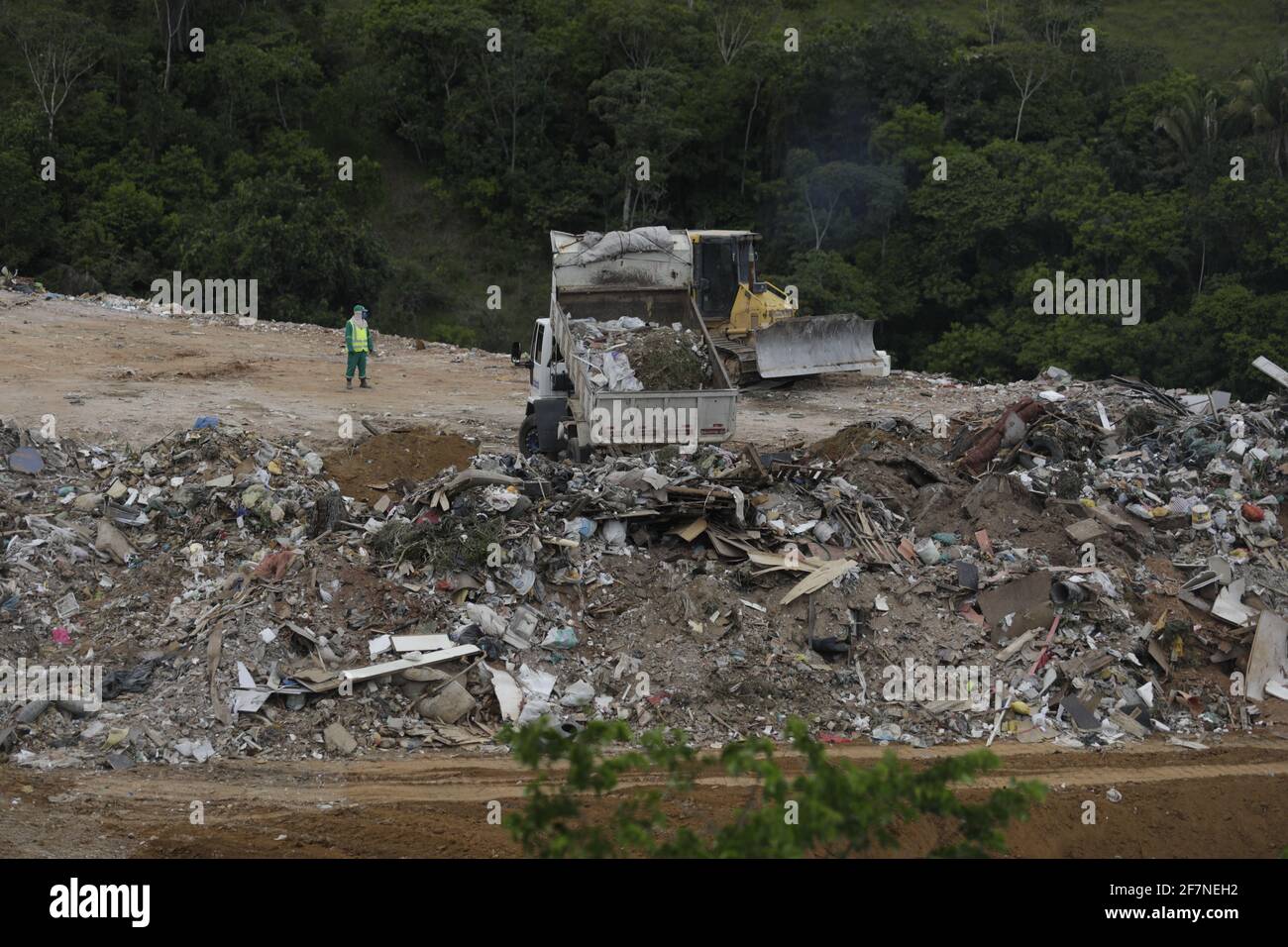 salvador, bahia / brazil - April 22, 2019: Truck is seen pouring rubble ...
