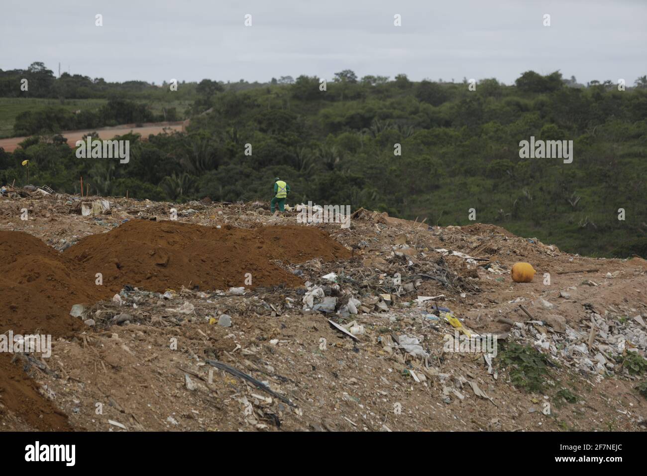 salvador, bahia / brazil - April 22, 2019: Truck is seen pouring rubble ...