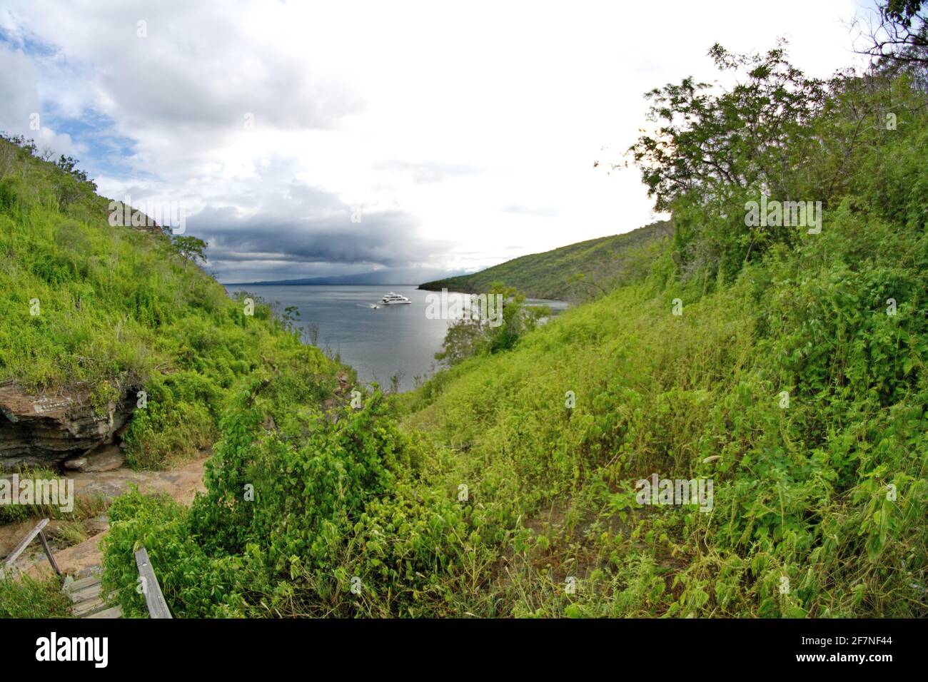 Overhead view of Tagus Cove, Isabela Island, Ecuador, taken with a ...