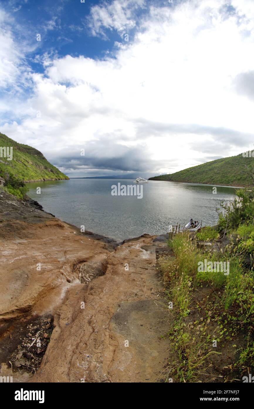 Overhead view of Tagus Cove, Isabela Island, Ecuador, taken with a ...
