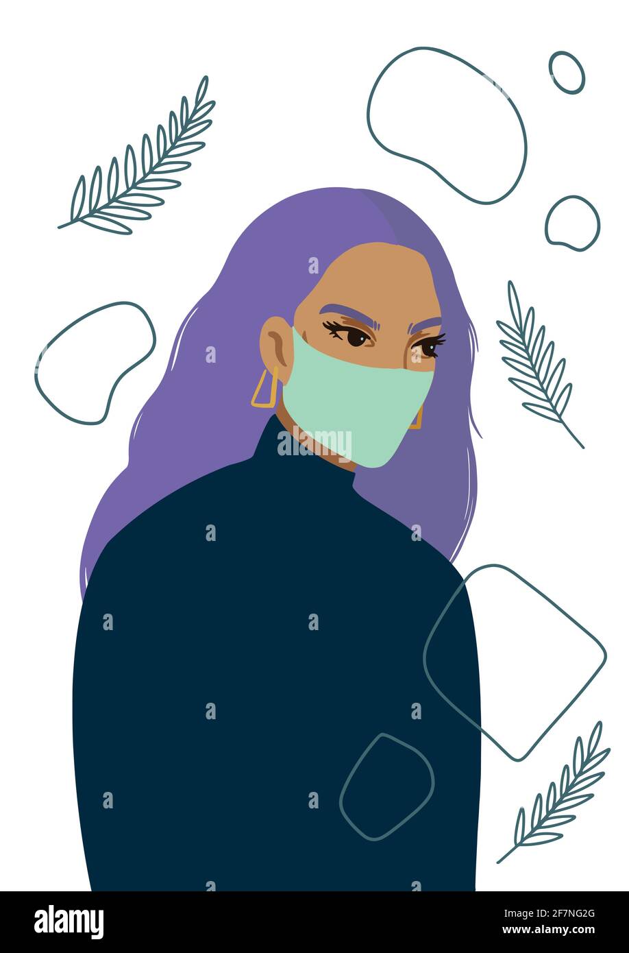 Beautiful woman with violet hairs and mask on her face Stock Vector ...