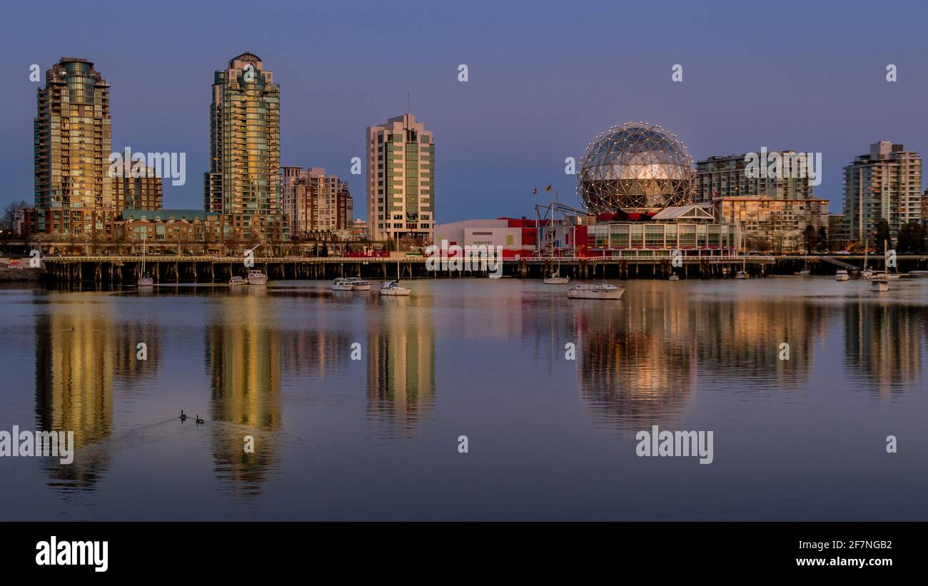 Vancouver Skyline at Sunset at the Eastern Shore of False Creek Inlet ...
