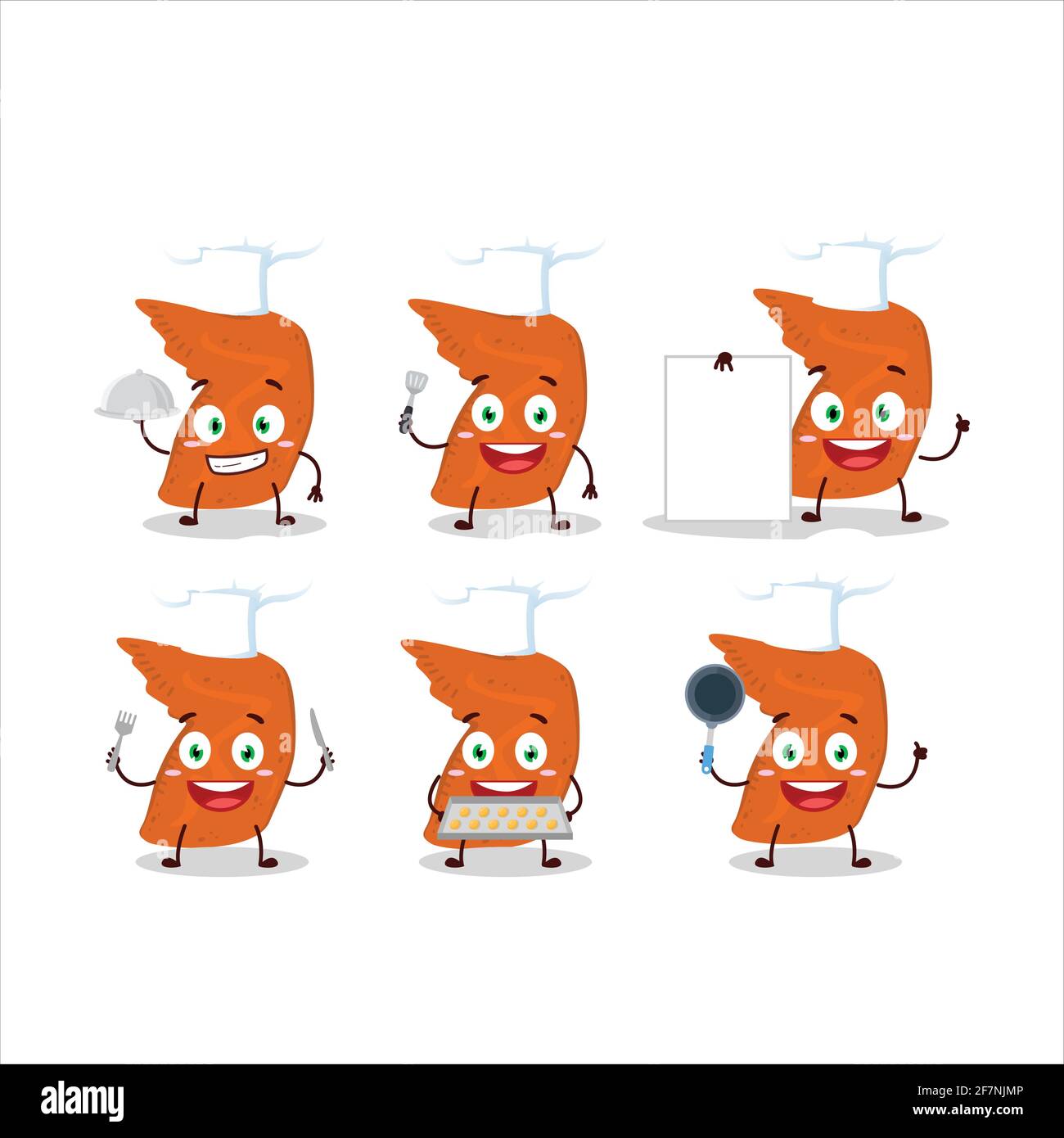 Cartoon character of chicken wings with various chef emoticons. Vector ...