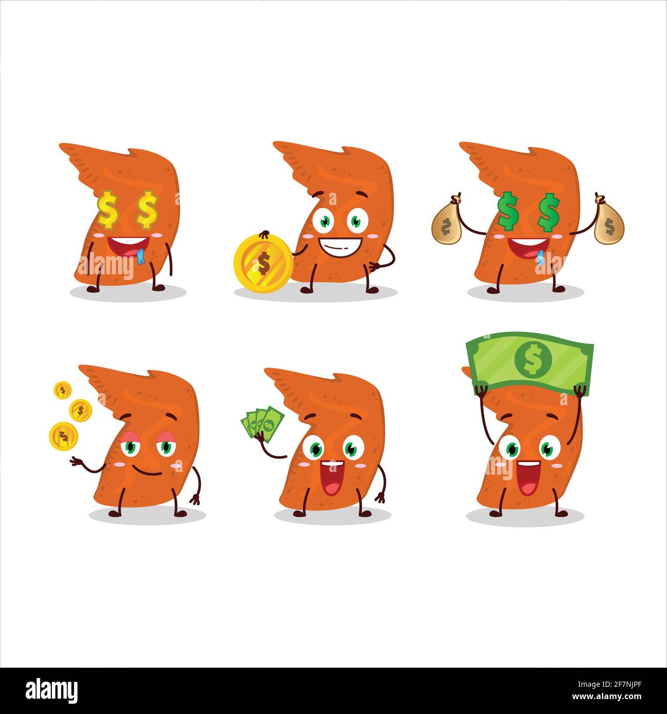 Chicken wings cartoon character with cute emoticon bring money. Vector ...