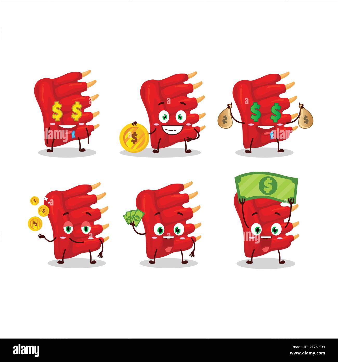 Beef ribs cartoon character with cute emoticon bring money. Vector ...