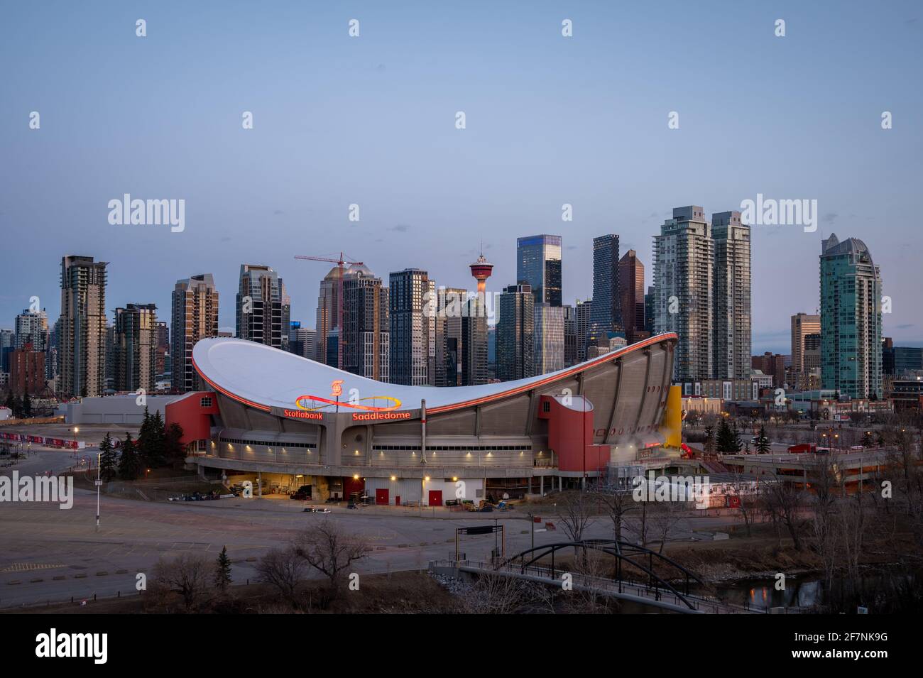 Calgary downtown skyline at sunrise showing the iconic Scotiabank ...