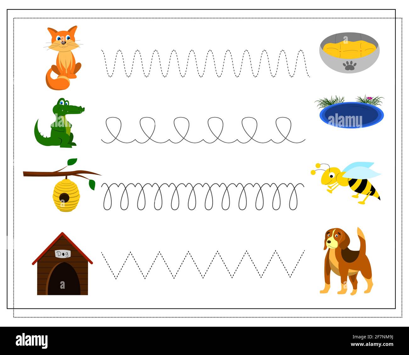 Handwriting practice game for kids. Draw the line, determine who lives ...