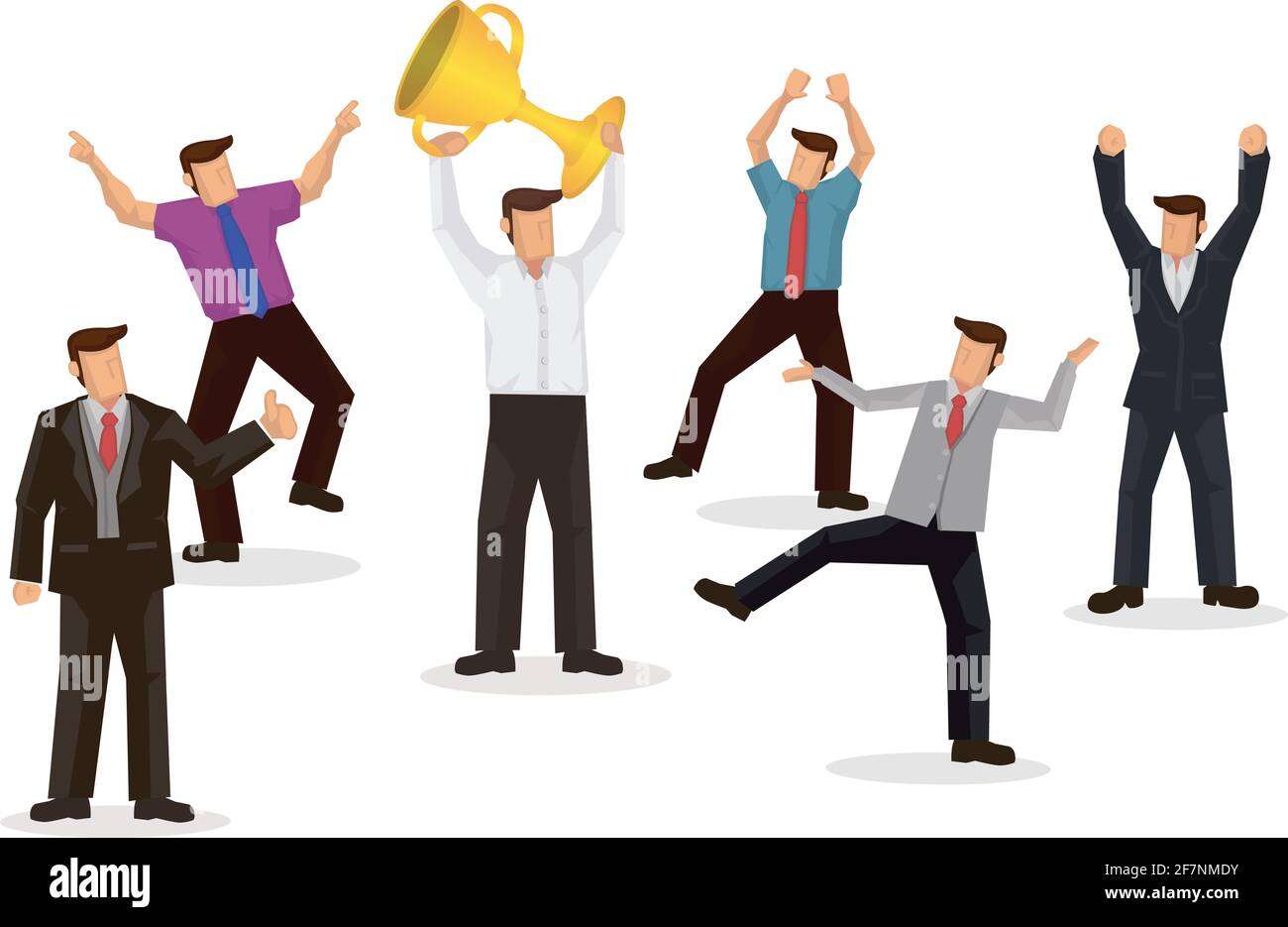 Businessman with winner prize with his team cheering for him. Flat ...