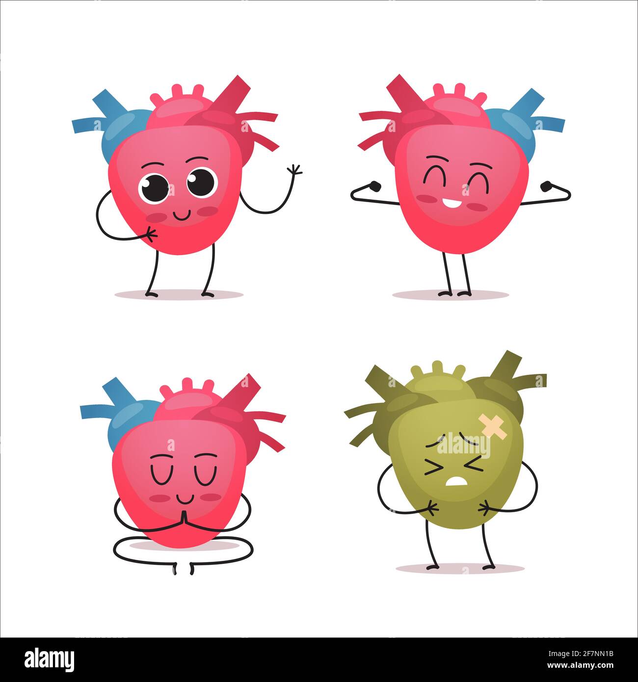 set heart characters cute human body internal organ mascot anatomy ...