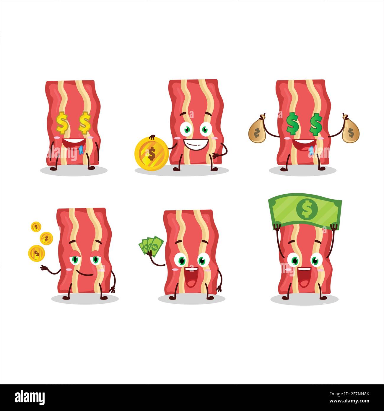 Bacon cartoon character with cute emoticon bring money. Vector ...