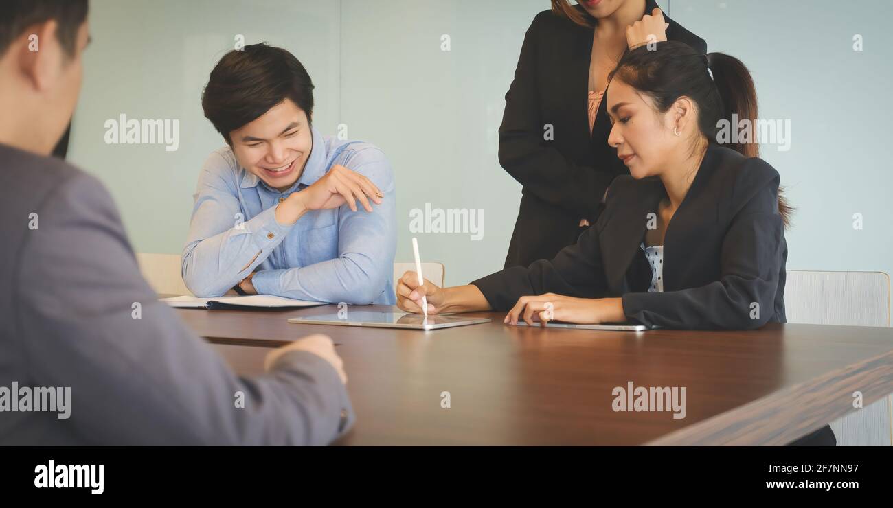Group of Businessman and Accountant checking data document on digital ...