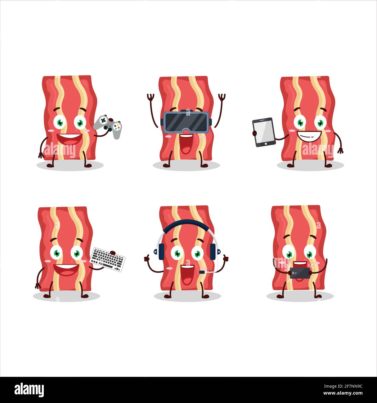 Bacon cartoon character are playing games with various cute emoticons ...
