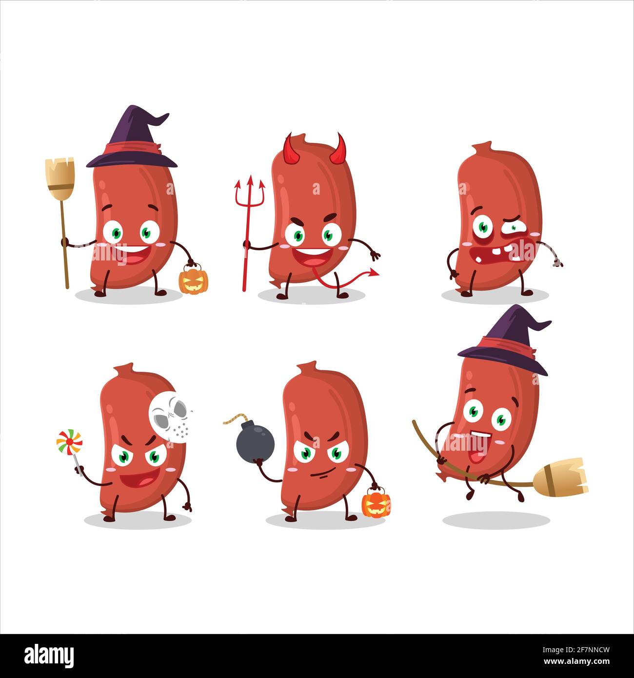 Halloween expression emoticons with cartoon character of sausage ...