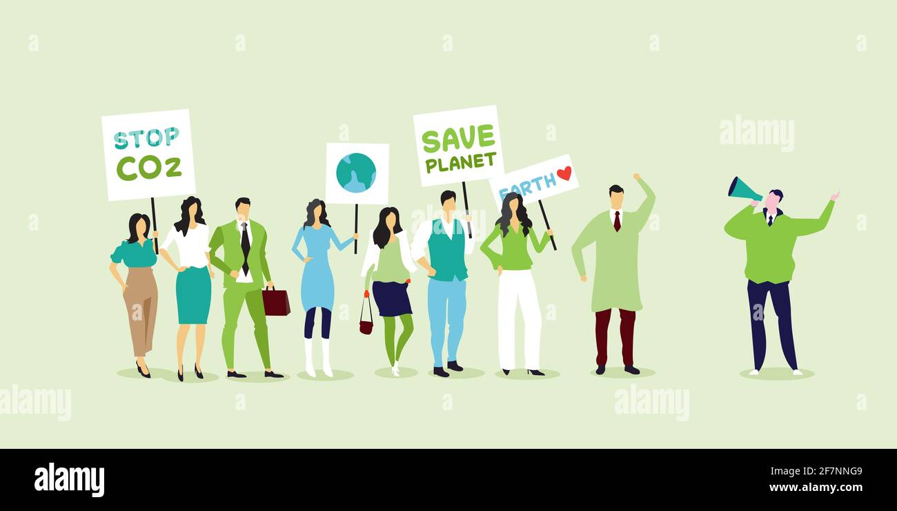 environmental activists holding posters go green save planet strike ...