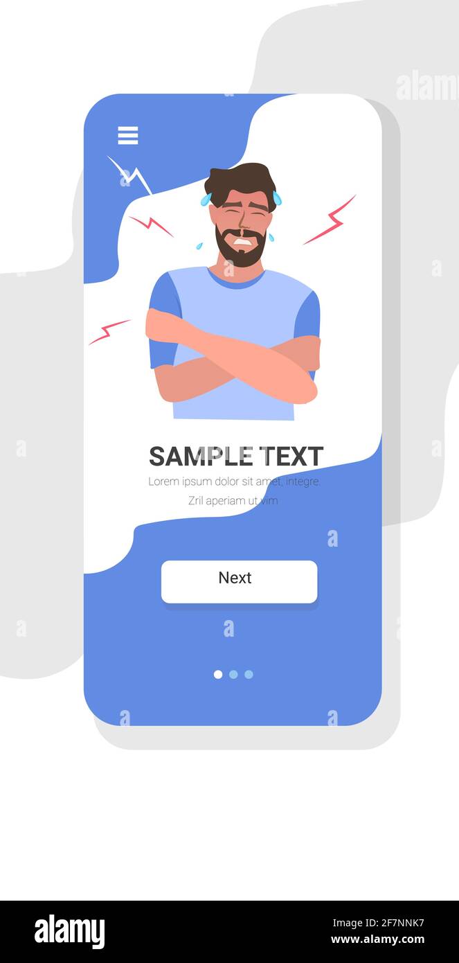 man in sweat catching cold guy having high temperature influenza ...