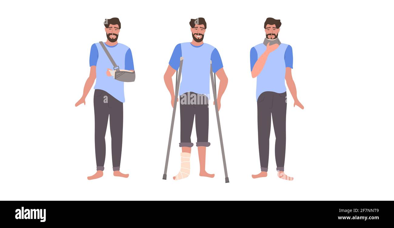 set man with injuries fracture of leg arm and neck damage guy with ...
