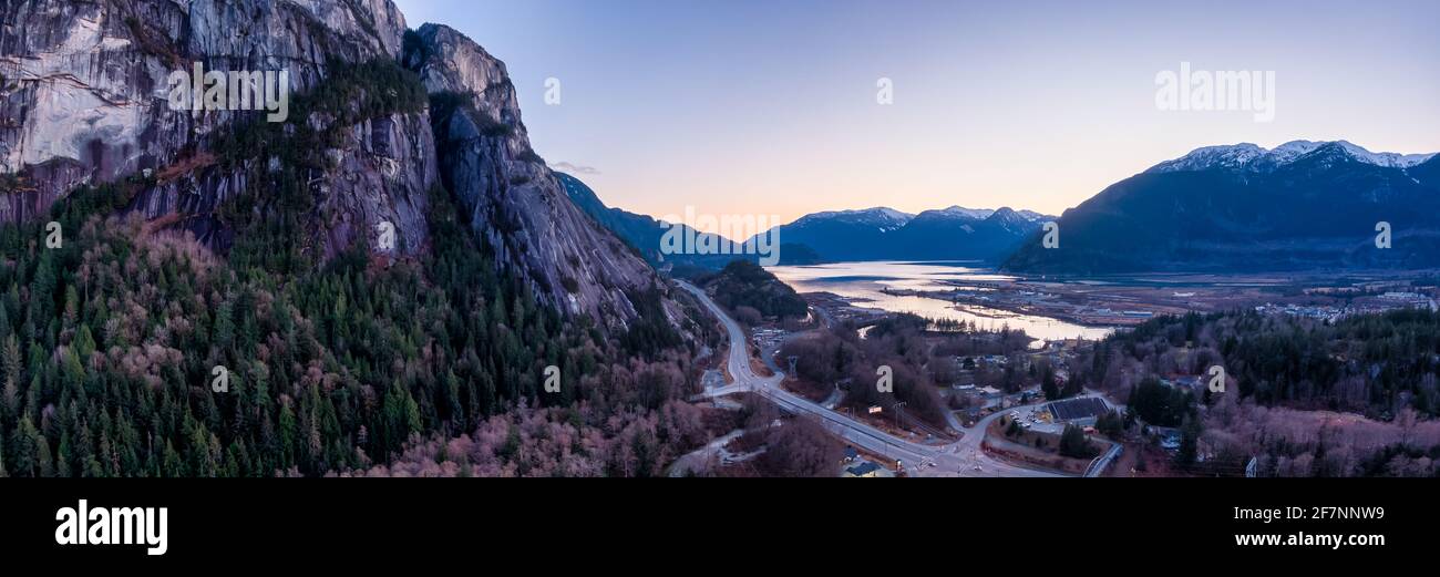 Aerial Panoramic view of Sea to Sky Highway with Chief Mountain Stock ...