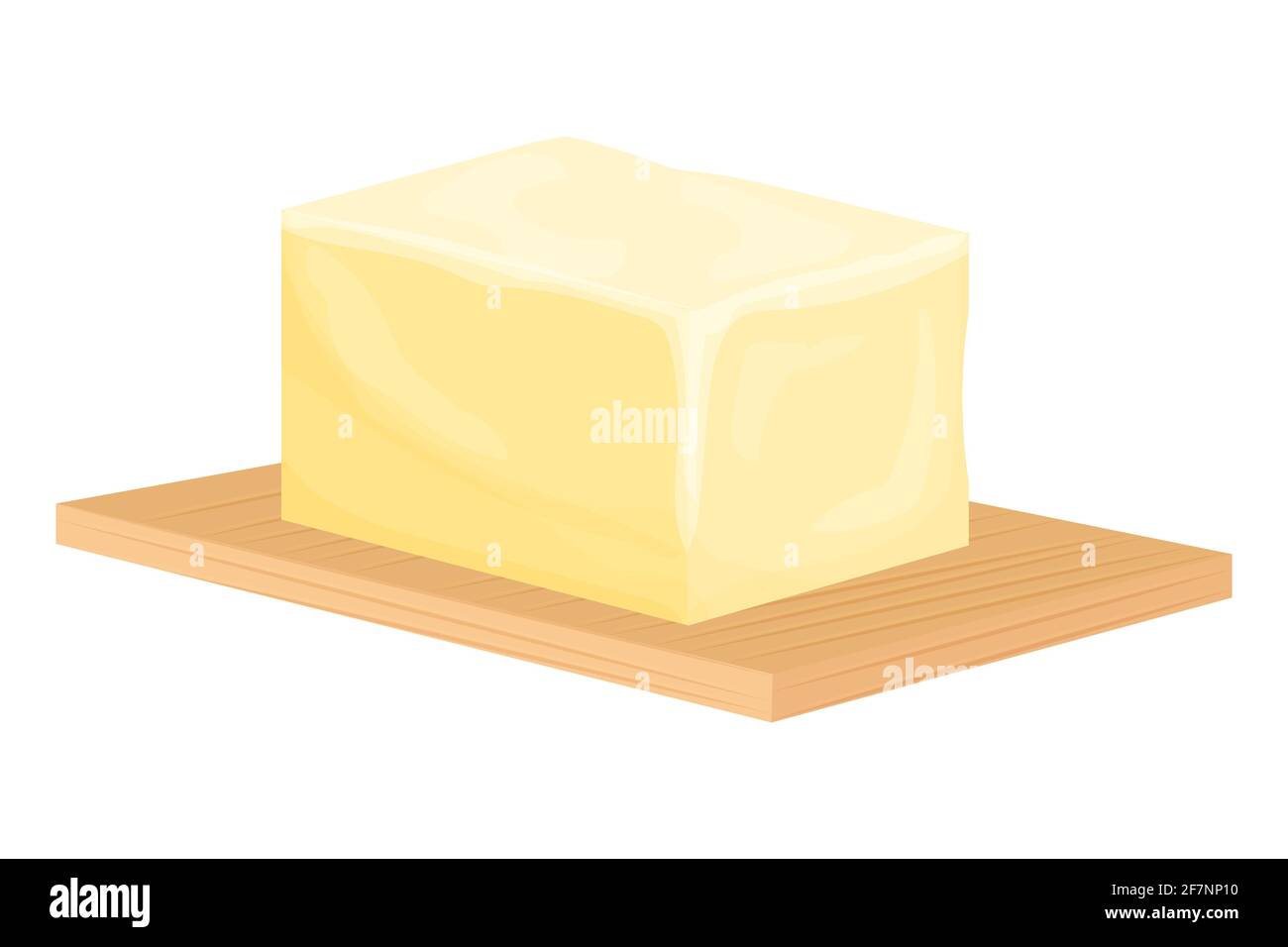 Brick of butter on wooden cutting board in cartoon style isolated on ...