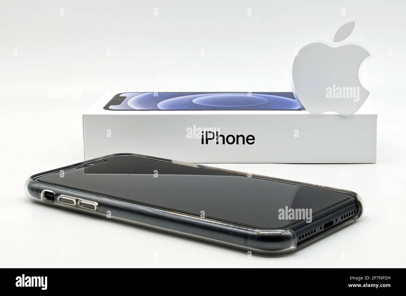 Apple iPhone with box isolated on white background Stock Photo - Alamy