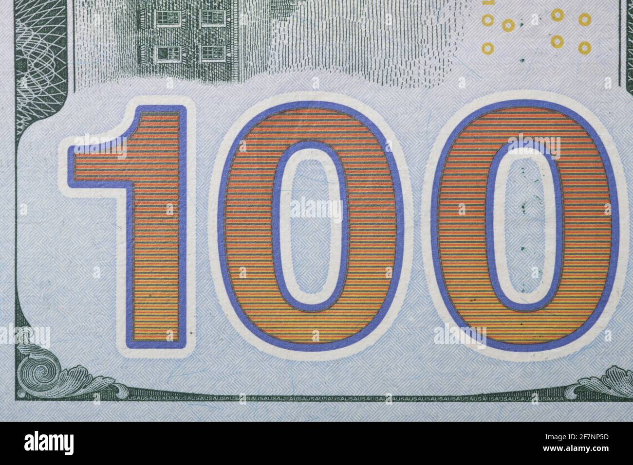 Closeup of a hundred dollar bill showing number 100 Stock Photo - Alamy