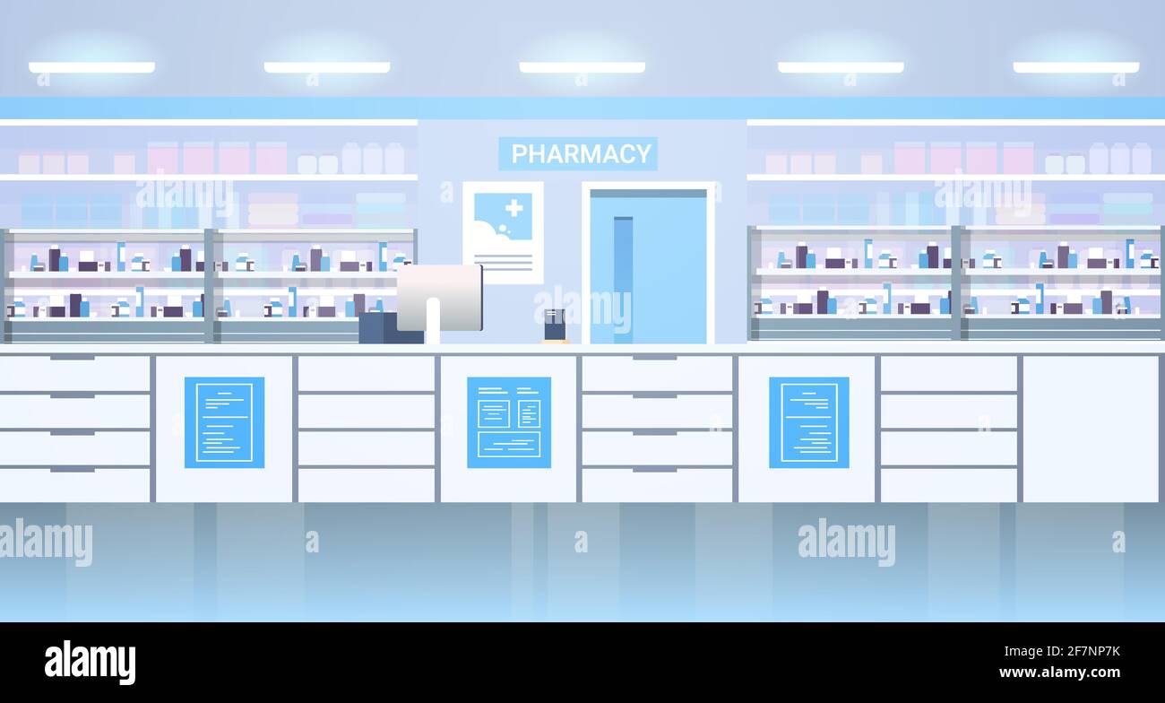 Empty pharmacy shelves Stock Vector Images - Alamy