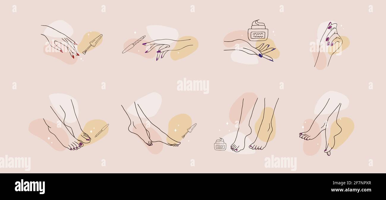 Female hands and feet. Manicure and pedicure concept. Vector ...