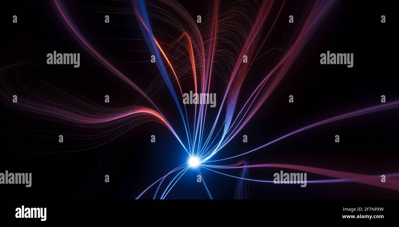 Abstract illustration of electric glowing orb ball with long strands of ...