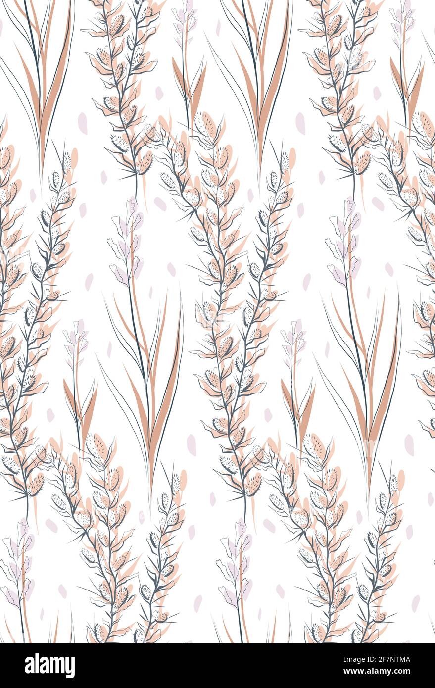 Seamless rustic pattern with herbs and flowers of the steppes. Natural ...