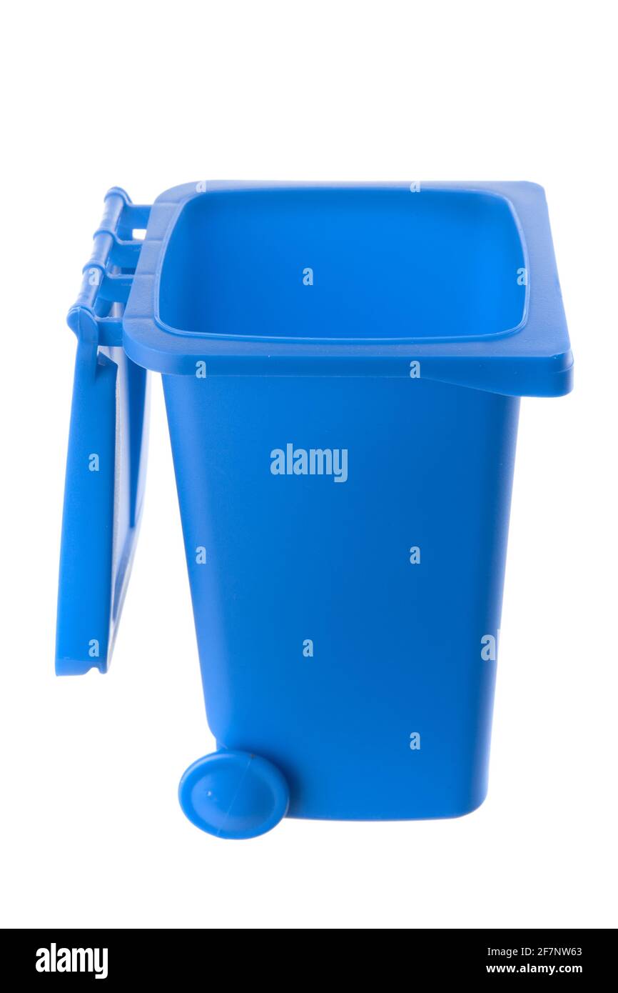 Plastic blue trash can isolated on white background Stock Photo - Alamy