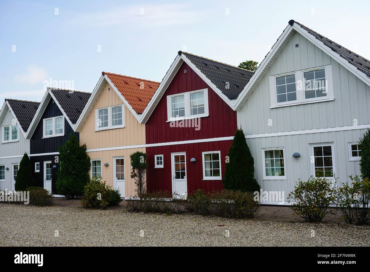 wooden townhouses as holiday homes in denmark Stock Photo - Alamy